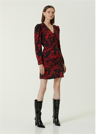 Academia Kadın Kırmızı Siyah Çiçekli Mini İpek Anvelop Elbise 34 Academia Kadın Kırmızı Siyah Çiçekli Mini İpek Anvelop Elbise 34