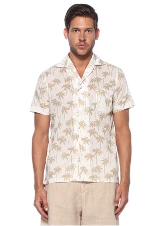 Lardini Erkek Beyaz Kamp Yaka Palmiye Desenli Gömlek S EU