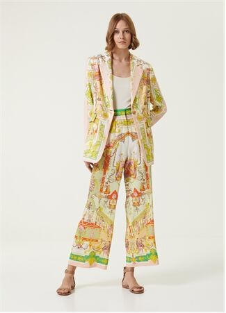 Etro Kadın Yüksek Bel Desenli Bol Paça İpek Pantolon 38 IT