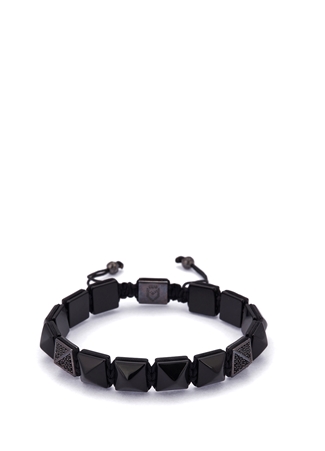 AW by Atolyewolf Erkek Piramit Shamballa Siyah Gümüş Rengi Bileklik EU AW by Atolyewolf Erkek Piramit Shamballa Siyah Gümüş Rengi Bileklik EU