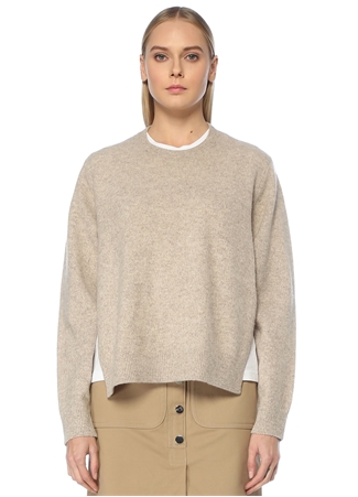 Tibi Kadın Bej Beyaz Çift Yakalı Garni Detaylı Yün Kazak XS EU