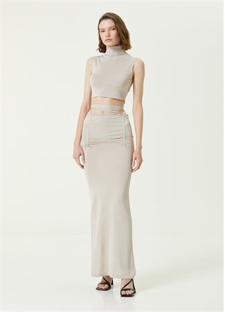 Aya Muse Kadın Bej Büzgü Detaylı Maksi Etek S EU