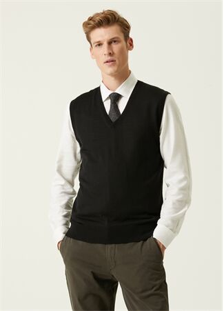 Beymen Collection Erkek Siyah V Yaka Yün Süveter S EU