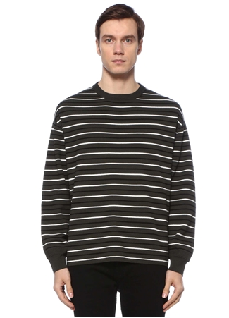 Juun.J Erkek Haki Bisiklet Yaka Çizgili Yün Kazak M EU