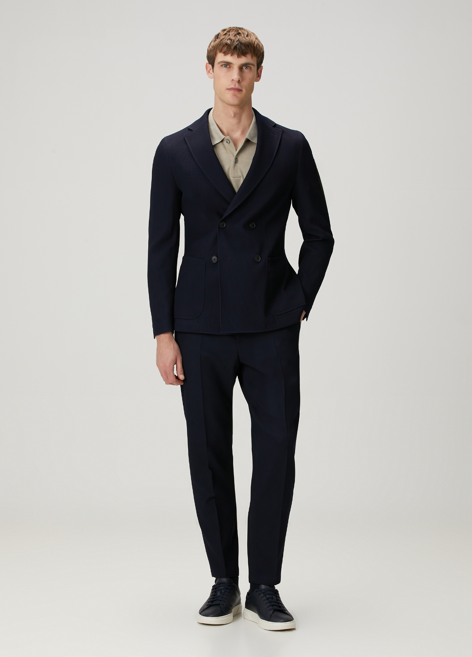 Navy blue Boss Navy blue Men Navy Blue Micro Patterned Wool Pants ...