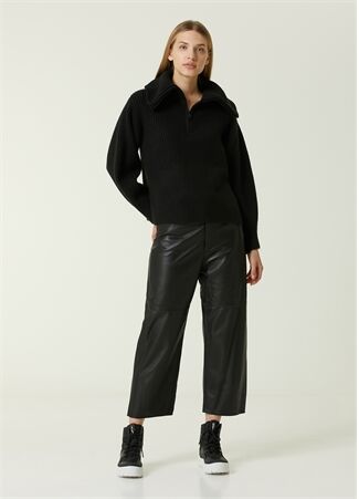 Camilla and Marc Kadın Siyah Crop Deri Pantolon 8 US