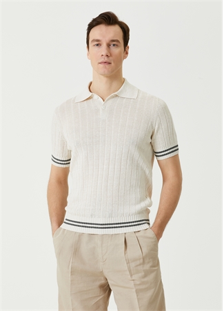 Brunello Cucinelli Erkek Beyaz Polo Yaka Keten Triko 48 IT Brunello Cucinelli Erkek Beyaz Polo Yaka Keten Triko 48 IT