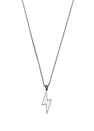 AtolyeWolf Erkek Siyah Beyaz Şimşek Formlu Gümüş Rengi Kolye EU