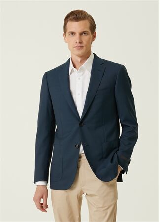 Pal Zileri Erkek Petrol Kelebek Yaka Yün Ceket Mavi 48 IT