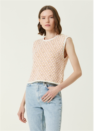 Maje Kadın Pembe İşlemeli Kolsuz Örgü Bluz Us