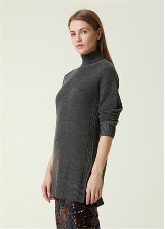 Beymen Club Kadın Antrasit Yanları Yırtmaç Detaylı Kazak Gri S