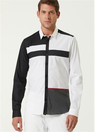 Palzileri Lab Erkek Beyaz Colorblocked Gömlek 4 IT