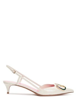 Valentino Garavani Kadın Beyaz Logo Detaylı Deri Topuklu Ayakkabı 36 Eu