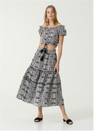 Beymen Collection Kadın Siyah Beyaz Fistolu Midi Etek 40