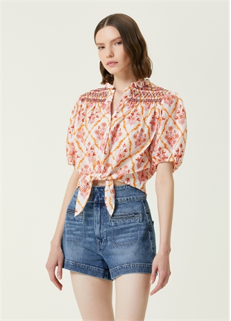 Maje Kadın Ekru Pembe Nakışlı Beli Bağcıklı Crop Bluz 2 Us Maje Kadın Ekru Pembe Nakışlı Beli Bağcıklı Crop Bluz 2 Us