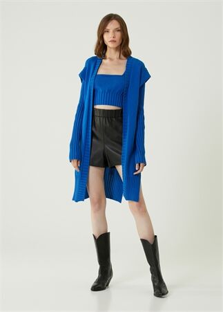 Academia Kadın Mavi Kuşaklı Yırtmaç Detaylı Hırka S