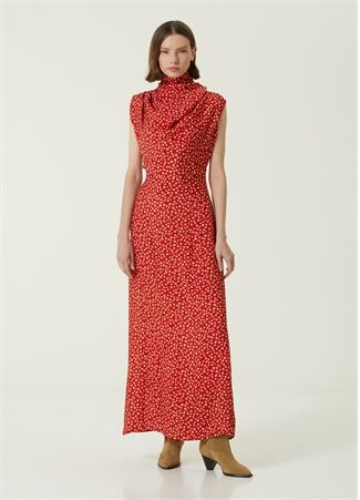 Faraway Kadın Kırmızı Dik Yaka Çiçekli Kolsuz Maksi Elbise 36 EU