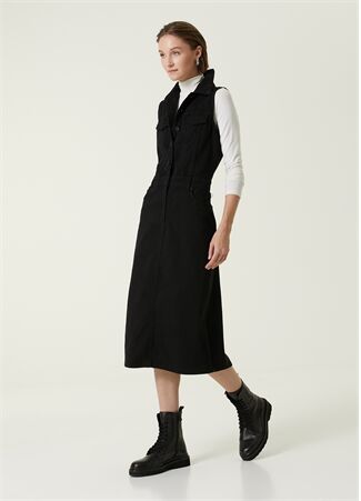 Academia Kadın Siyah Midi Kolsuz Jean Elbise 42
