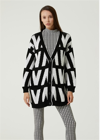 Valentino Kadın Siyah Ekru V Yaka Logolu Hırka S EU