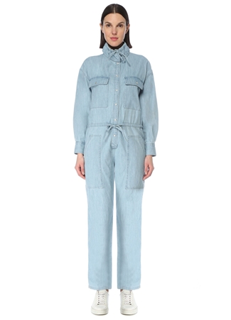 Etoile Isabel Marant Kadın Mavi Yakası Bağcıklı Dar Paça Denim Tulum 34 FR