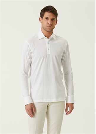 Kiton Erkek Beyaz Polo Yaka Sweatshirt 42 IT