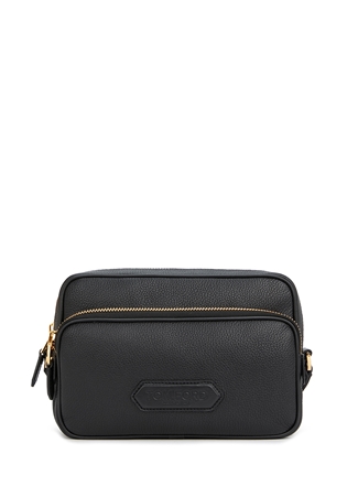 Tom Ford Erkek Siyah Dokulu Logolu Deri Omuz Çantası EU Tom Ford Erkek Siyah Dokulu Logolu Deri Omuz Çantası EU