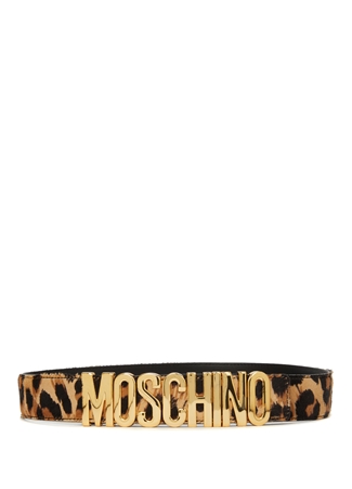 Moschino Kadın Leopar Desenli Logolu Deri Kemer Kahverengi 38 IT Moschino Kadın Leopar Desenli Logolu Deri Kemer Kahverengi 38 IT