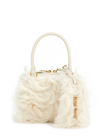 Miu Kadın Beyaz Shearling Omuz Çantası EU