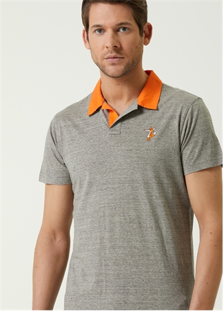 Ruck&Maul Erkek Gri Turuncu Polo Yaka Keten T-shirt L EU Ruck&Maul Erkek Gri Turuncu Polo Yaka Keten T-shirt L EU