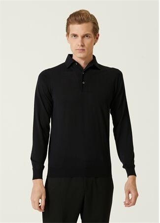 Lardini Erkek Lacivert Polo Yaka Yün Kazak 48 IT