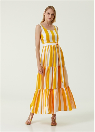 La Doublej Kadın Pellicano Sarı Beyaz Çizgili Maksi İpek Elbise S EU