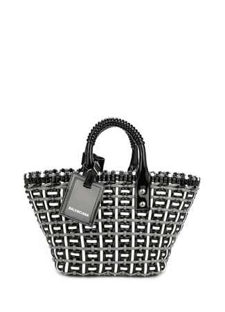 Balenciaga Kadın Siyah Beyaz Örgü Dokulu Omuz Çantası EU