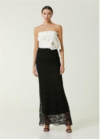 Mirela Cerica Kadın Siyah Beyaz Straplez Maksi Abiye Elbise 36 EU