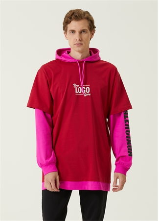 Balenciaga Erkek Layered Kırmızı Kapüşonlu Logolu Sweatshirt Pembe S EU Balenciaga Erkek Layered Kırmızı Kapüşonlu Logolu Sweatshirt Pembe S EU