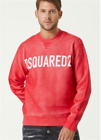 Dsquared2 Erkek Kırmızı Logo Baskılı Sweatshirt L EU