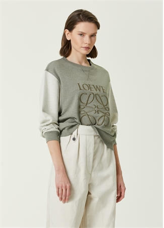 Loewe Kadın Gri Logo Nakışlı Sweatshirt Yeşil S EU Loewe Kadın Gri Logo Nakışlı Sweatshirt Yeşil S EU