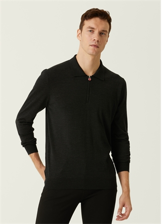 Kiton Erkek Antrasit Polo Yaka Uzun Kol Yün T-shirt Gri L EU Kiton Erkek Antrasit Polo Yaka Uzun Kol Yün T-shirt Gri L EU