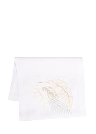 Serenk Yaprak Nakışlı Keten Runner Çok Renkli