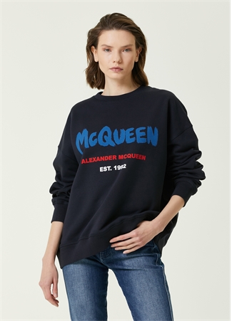 Alexander McQueen Kadın Lacivert Logo Baskılı Sweatshirt 42 IT Alexander McQueen Kadın Lacivert Logo Baskılı Sweatshirt 42 IT