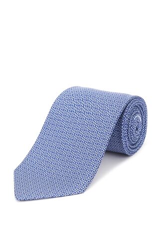 Salvatore Ferragamo Erkek Mavi Mikro Desenli İpek Kravat EU