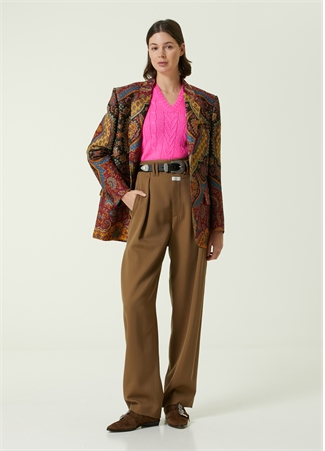 Etro Kadın Kahverengi Yüksek Bel Pilili Yün Pantolon 42 IT