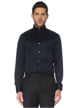 Fray Erkek Lacivert Düğmeli Yaka Gömlek 39 IT