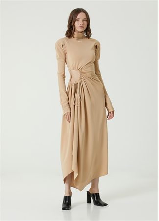 Off-White Kadın Bej Bel Detaylı Logolu Maksi Elbise 40 IT