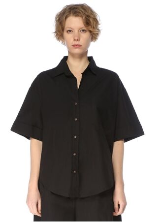 Faithfull The Brand Kadın Marquis Boxy Fit Siyah Yarım Kol Gömlek XS EU