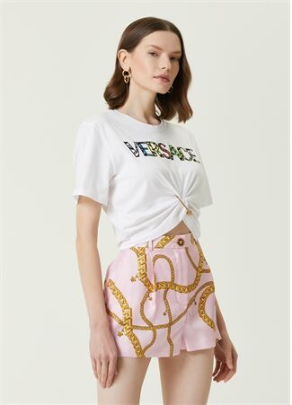 Versace Kadın Beyaz Logo Detaylı T-shirt 38 IT