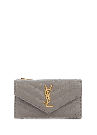 Kadın Gri Kapitoneli Logolu Deri Kartlık EU