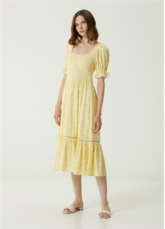 Lost+Wander Kadın Sarı Kare Yaka Çiçekli Midi Elbise M EU Lost+Wander Kadın Sarı Kare Yaka Çiçekli Midi Elbise M EU