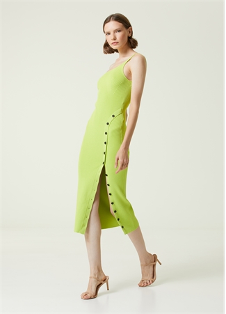 Self Portrait Kadın Yeşil Tek Omuzlu Yırtmaçlı Midi Elbise M EU