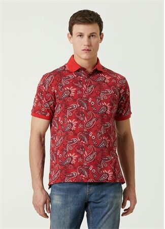 Etro Erkek Kırmızı Polo Yaka Etnik Desenli T-shirt S EU
