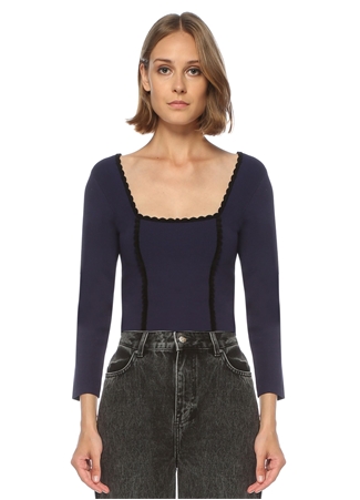 Sandro Kadın Mavi Şerit Detaylı Triko 3 US